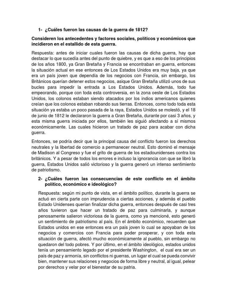 Causas y consecuencias de la guerra de 1812 | PDF | Los Estados Unidos ...