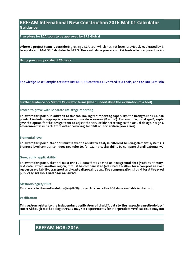 BREEAM 2016 Mat01 Calculator 9.0 | PDF | Life Cycle Assessment