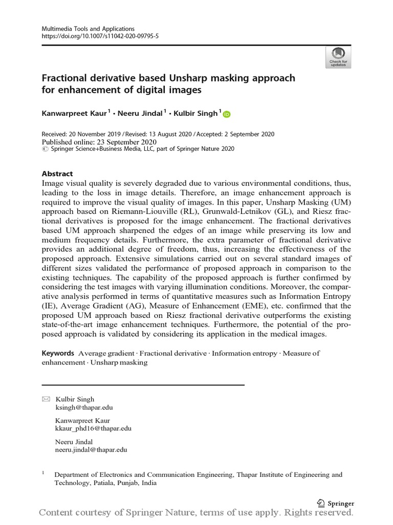 Fractional Derivative Based Unsharp Masking Approa | PDF | Image Editing | Signal Processing
