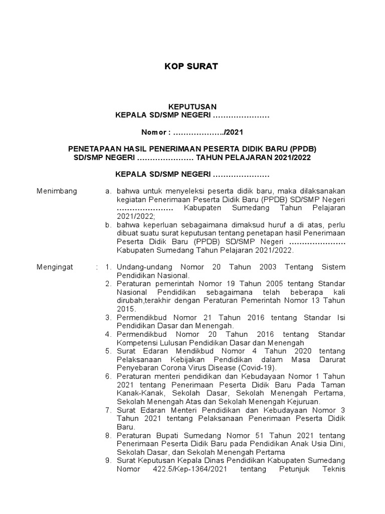 SK Penetapan Siswa Baru | PDF