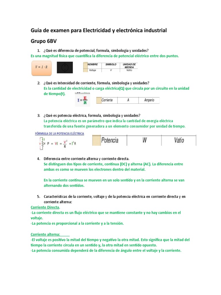 Guia Examen Electricidad y Electronica | Descargar gratis PDF | Corriente eléctrica | voltaje