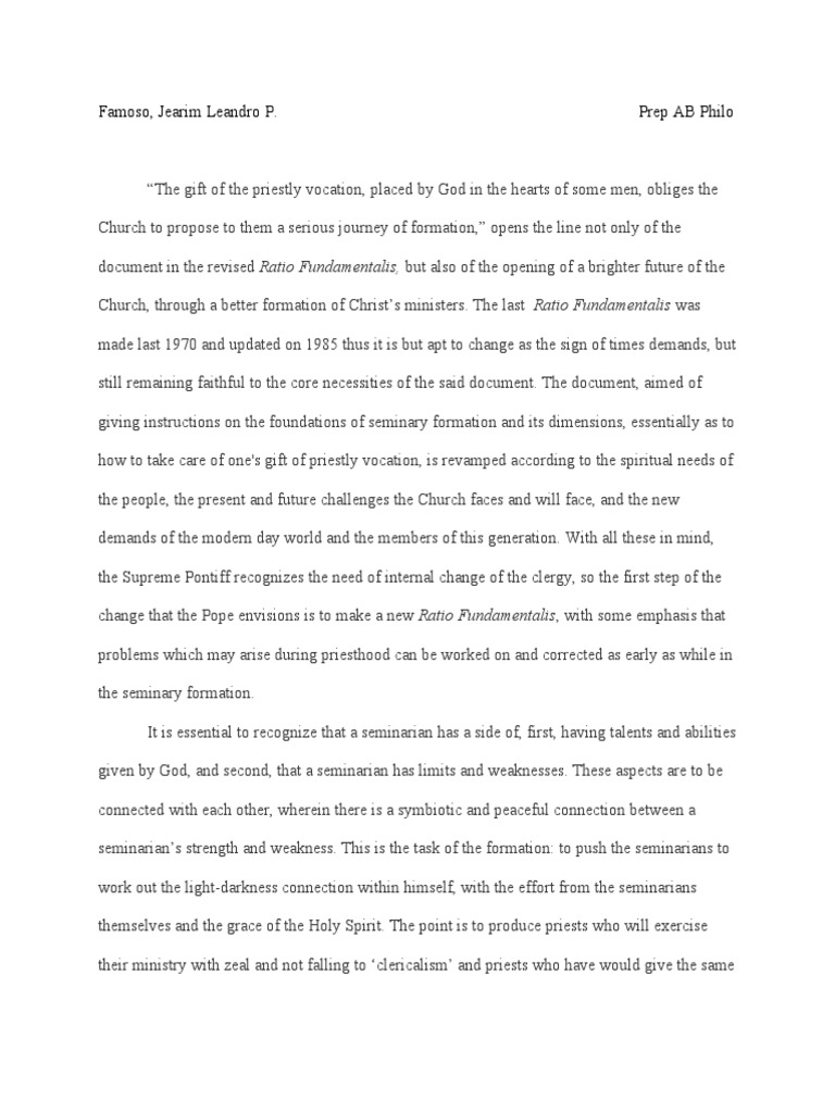 Ratio Fundamentalis Min Priesthood | PDF | Catholic Church | Seminary