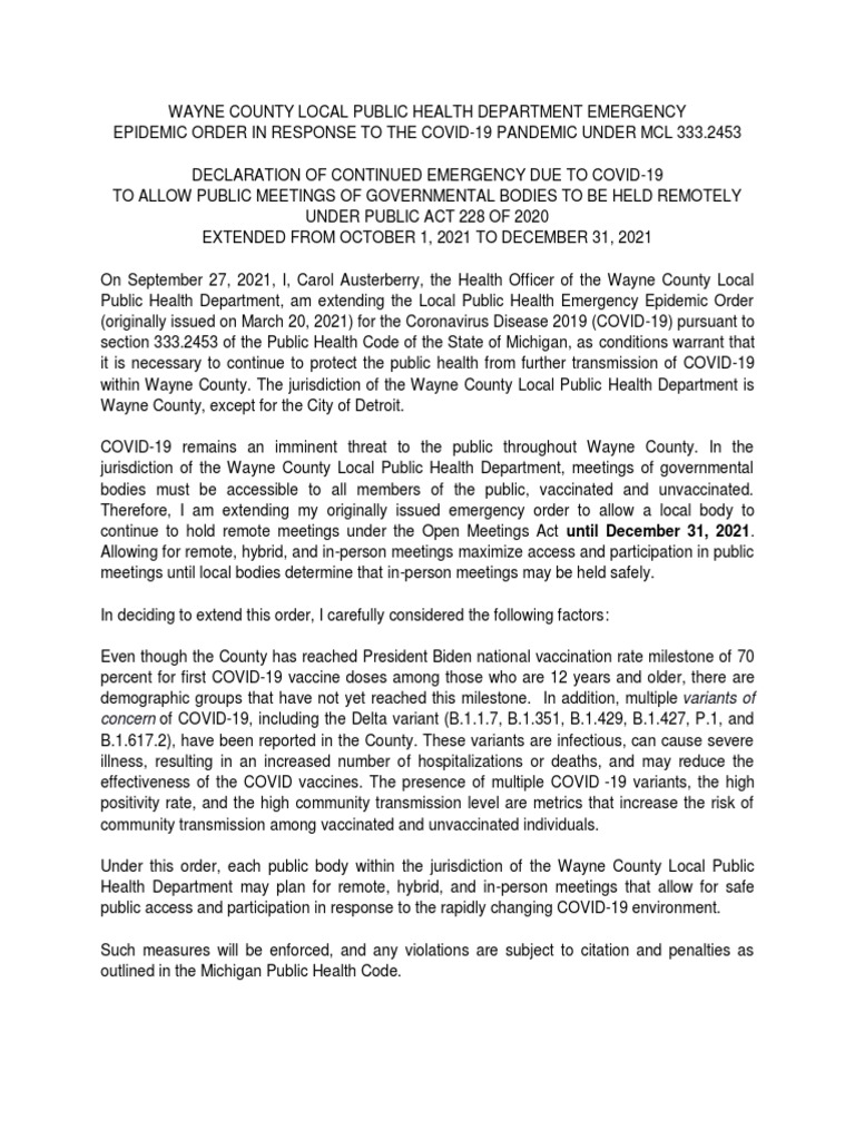 Public Health Order Extension Date To Be Determined 092421 ...
