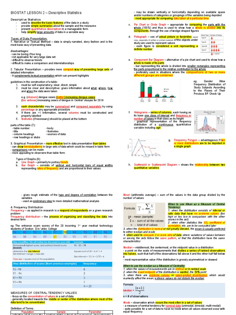 BIOSTAT LESSON 2 - Descriptive Statistics | Download Free PDF | Mean | Mode (Statistics)