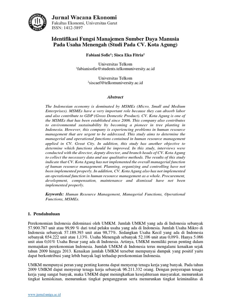 Jurnal Fungsi Manajemen SDM | PDF | Small And Medium Sized Enterprises | Business