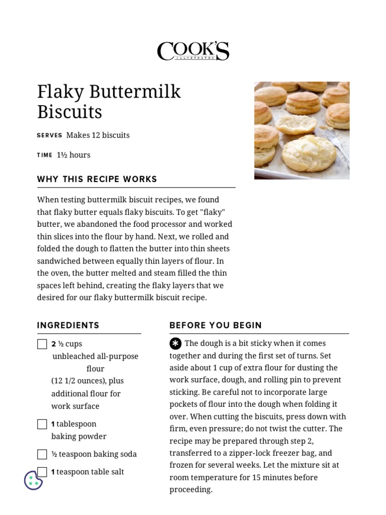 Flaky Buttermilk Biscuits - Cook's Illustrated | PDF | Butter | Dough