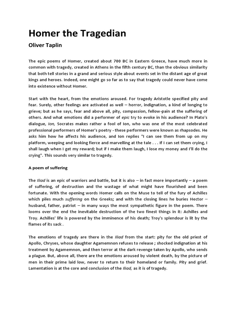 Homer The Tragedian: Oliver Taplin | PDF | Iliad | Odyssey