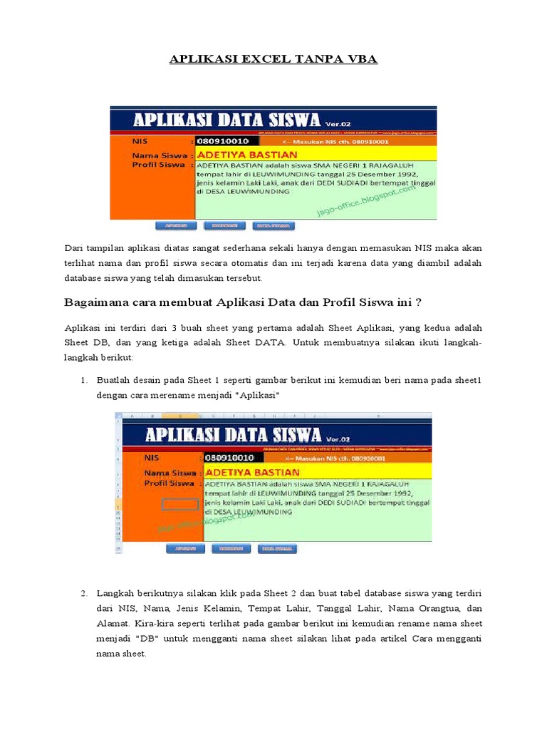 APLIKASI EXCEL TANPA VBA-tutorial Hyperlink | PDF