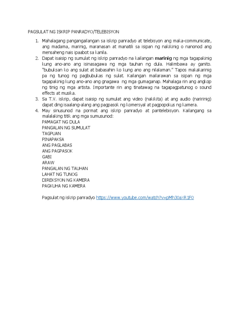 Pagsulat NG Skrip Panradyo at Telebisyon | PDF