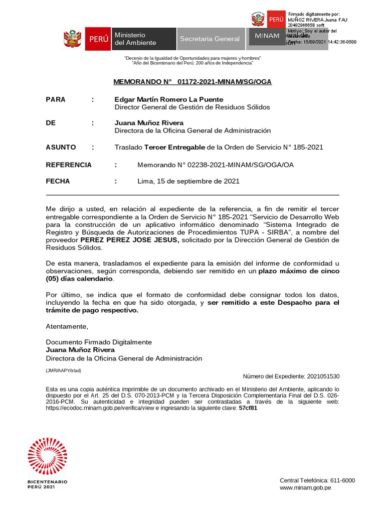 Memorando-3er Entreg. OS. 185-2021 | PDF | Derecho | Ciencia y matemáticas