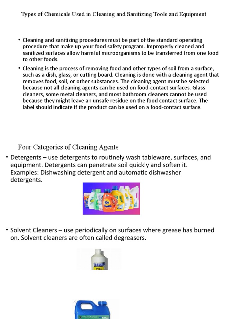 Cleaning and Sanitizing Chemicals Overview | PDF | Disinfectant ...