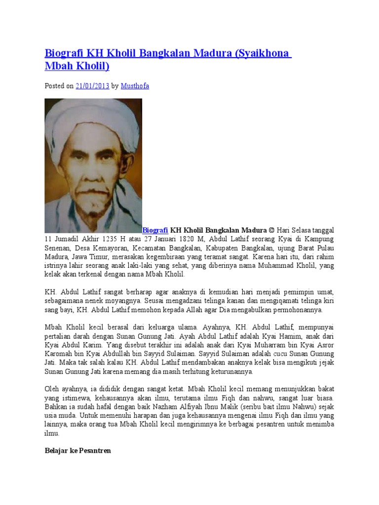 Biografi KH Kholil Bangkalan Madura | PDF