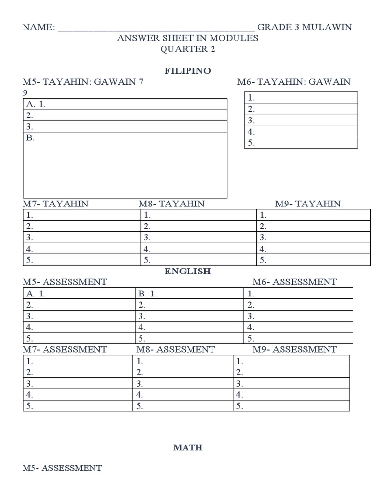 Answer Sheet Q2 | PDF
