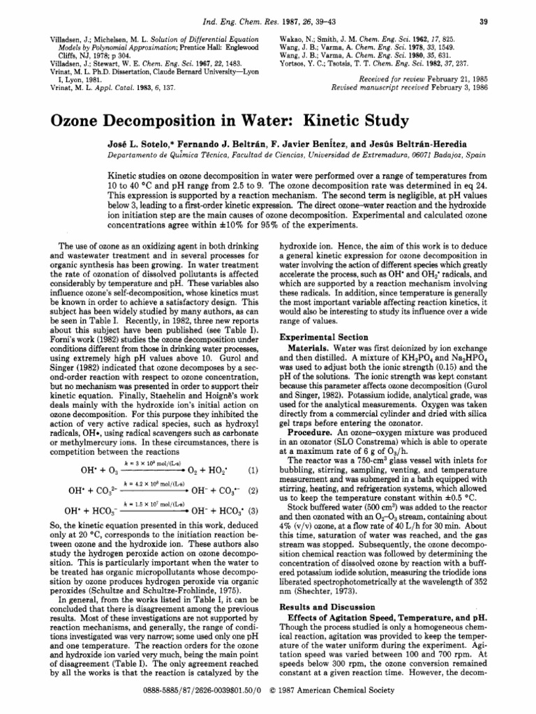 Kinetic Study of Ozone Decomposition in Water: Effects of Temperature ...