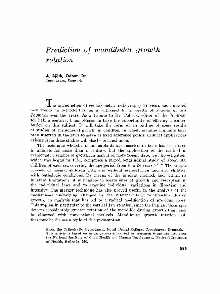 Björk 1969 Prediction of Mandibular Growth Rotation | PDF | Mouth ...