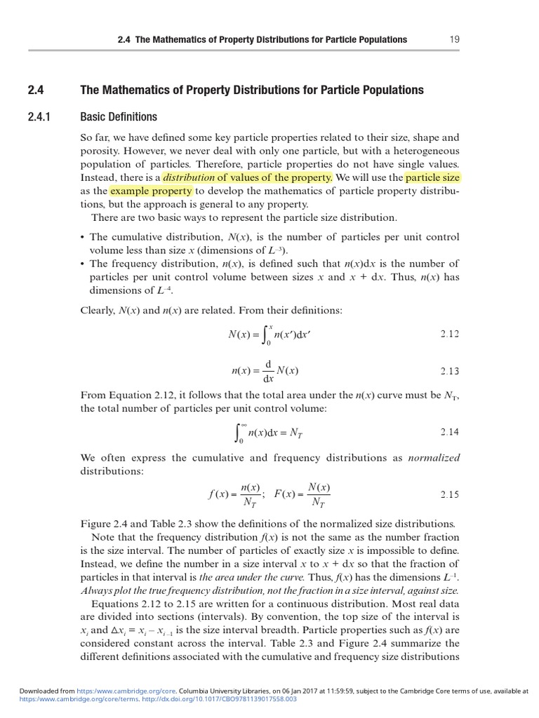 2.4 The Mathematics of Property Distributions For Particle Populations | PDF | Volume ...