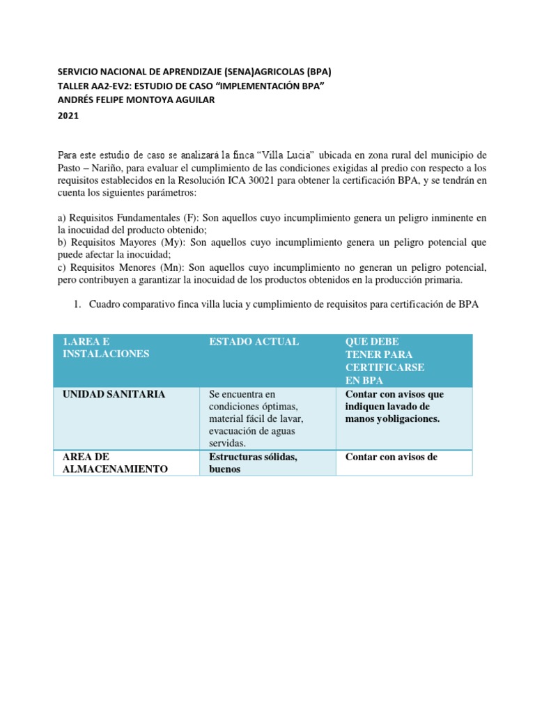 AA2 EV2 Estudio de Caso Implementacion BPA | PDF | Riego | Agua