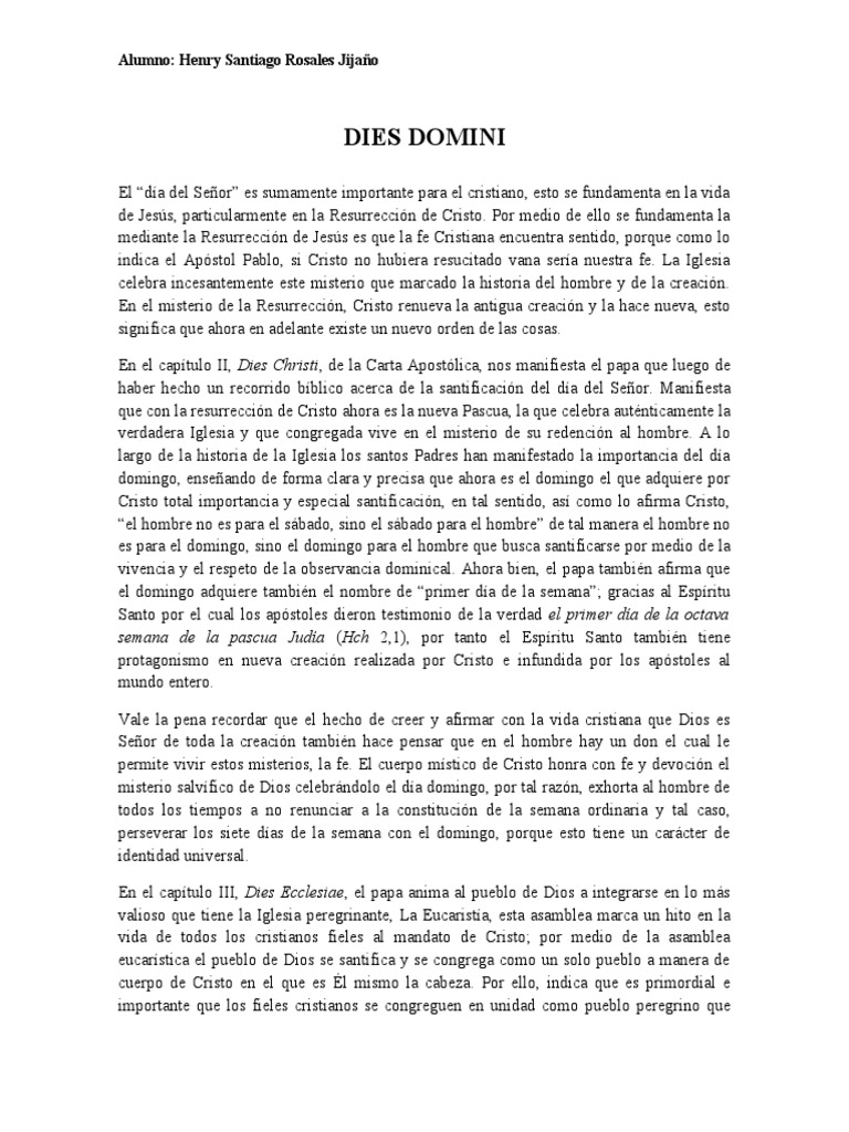 Tarea Del Documento Dies Domini | PDF | La resurrección de Jesús | Jesús