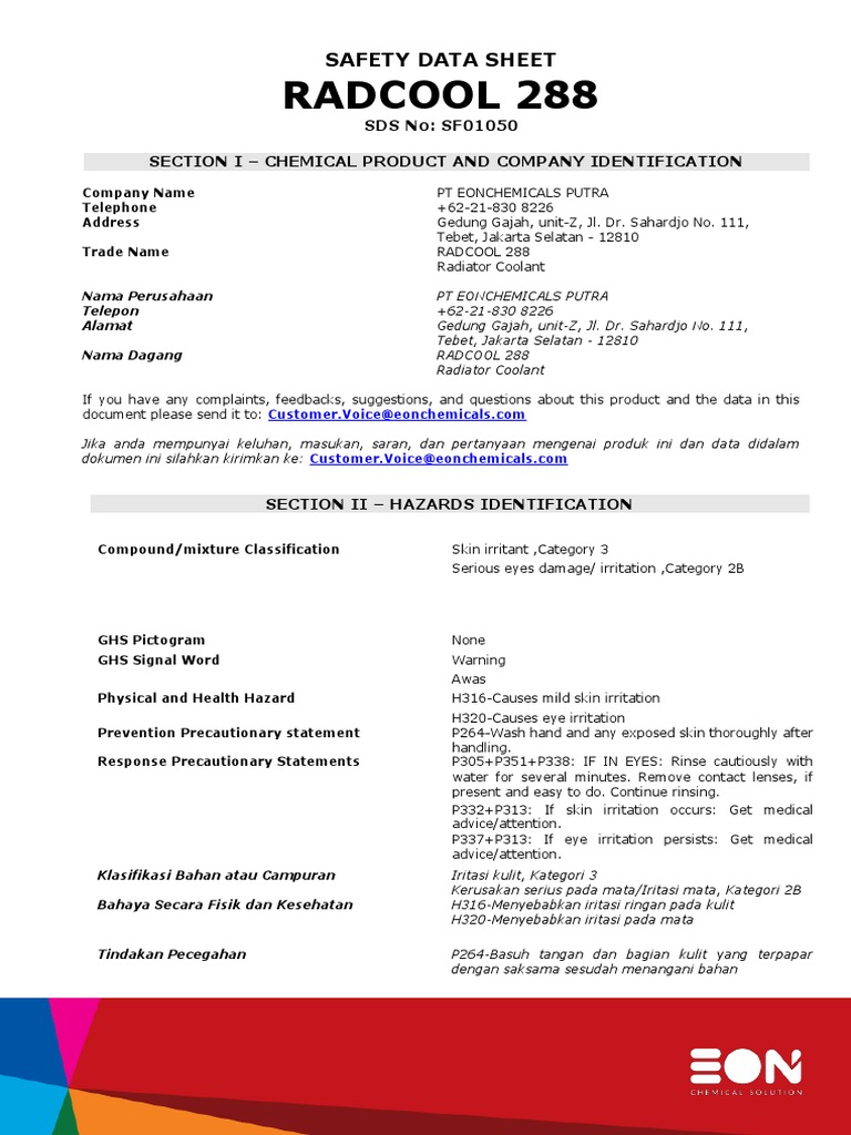 Radcool 288: Safety Data Sheet | PDF | Personal Protective Equipment ...
