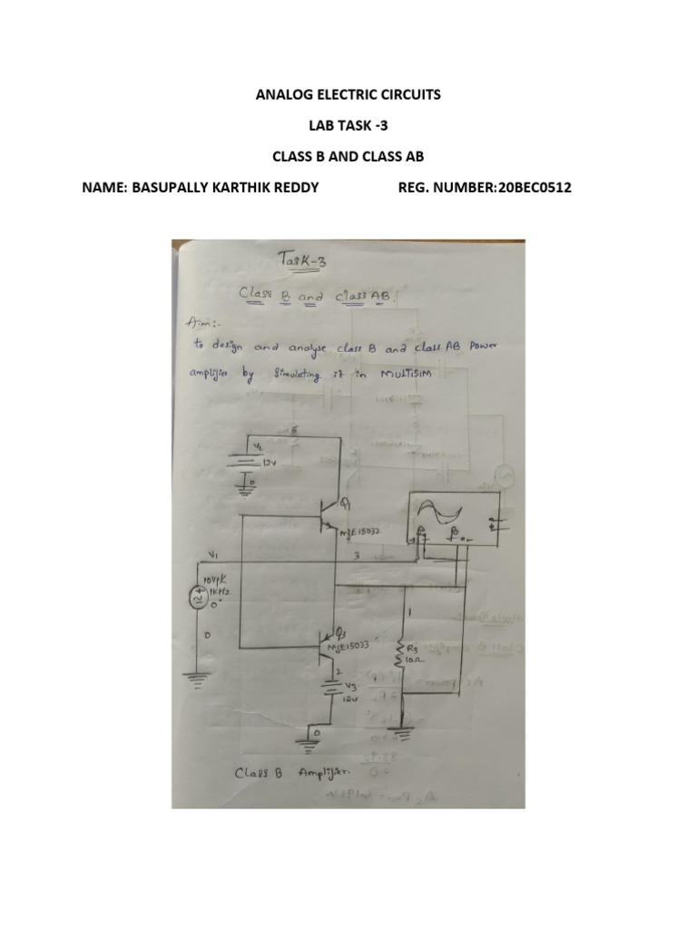 Class B & AB Analog Circuit Lab Task | PDF | Science & Mathematics