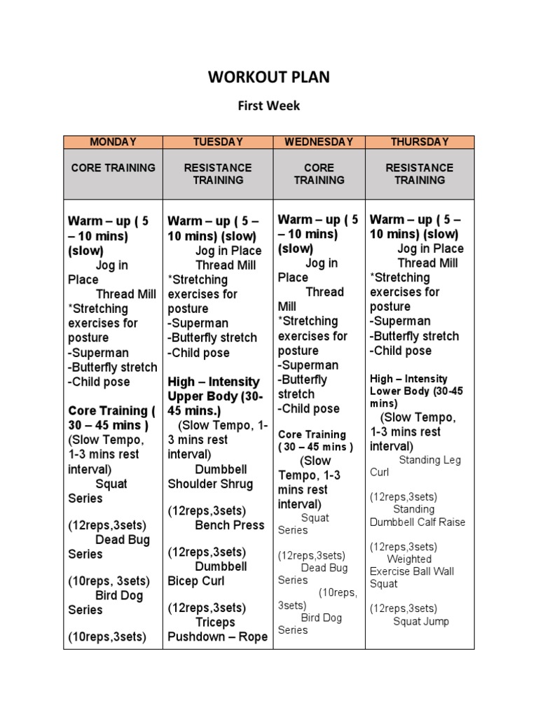 First Week Workout Plan | PDF | Weight | Hobbies