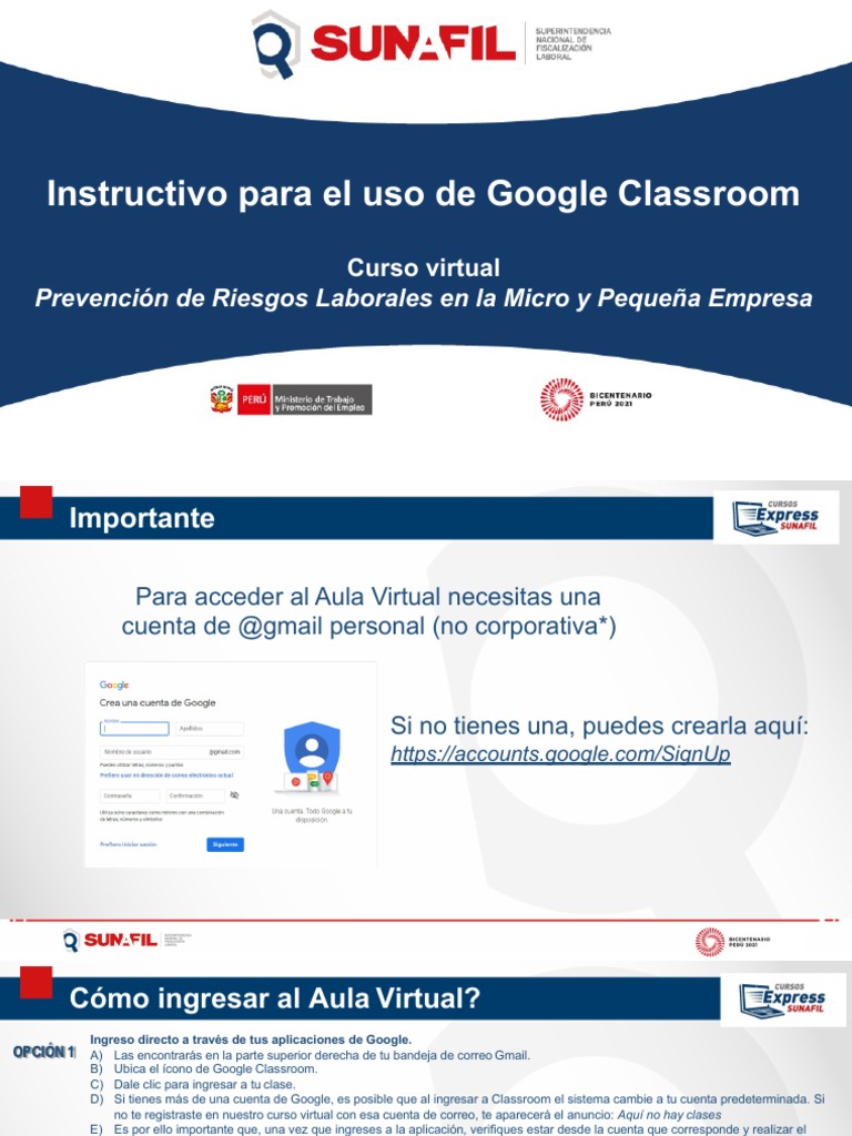 INSTRUCTIVO USO DE GOOGLE CLASSROOM - Prevención de Riesgos Laborales en La MYPE 2021 PDF ...
