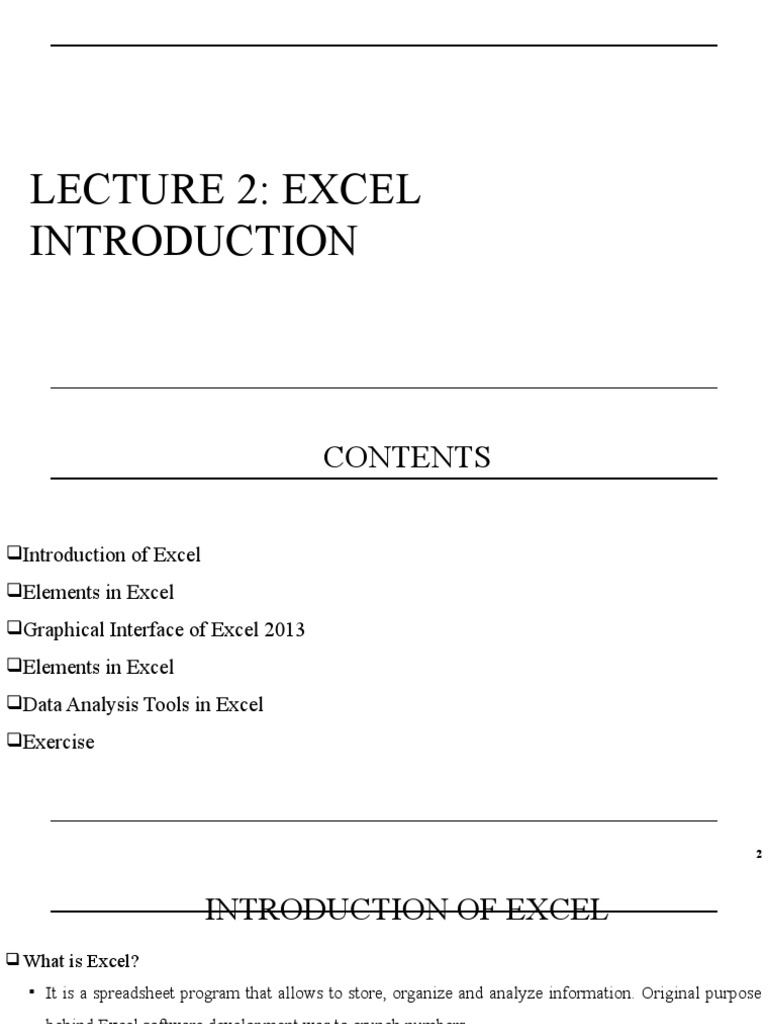 Lecture 2-Excel Introduction | PDF | Microsoft Excel | Spreadsheet