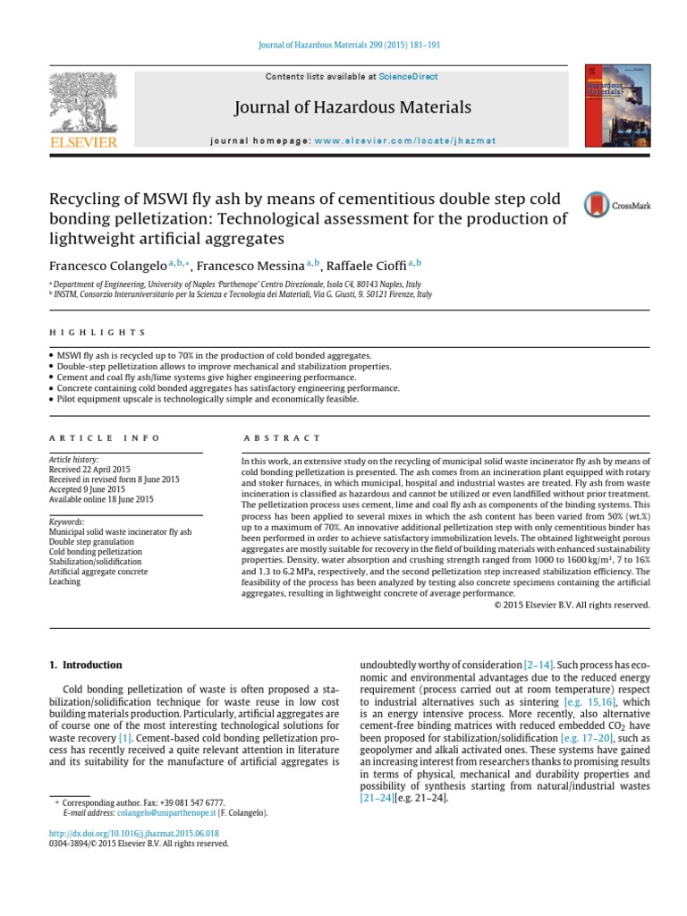 Journal of Hazardous Materials: Francesco Colangelo, Francesco Messina ...