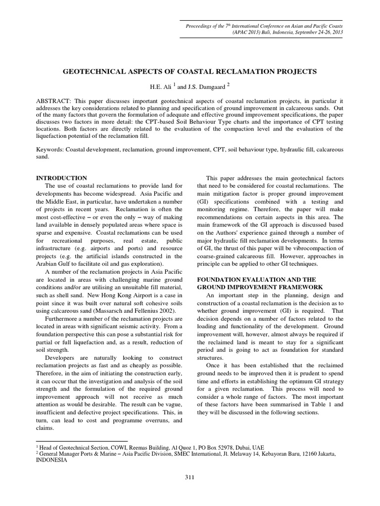 Geotechnical Aspects of Coastal Reclamation Projects | PDF ...