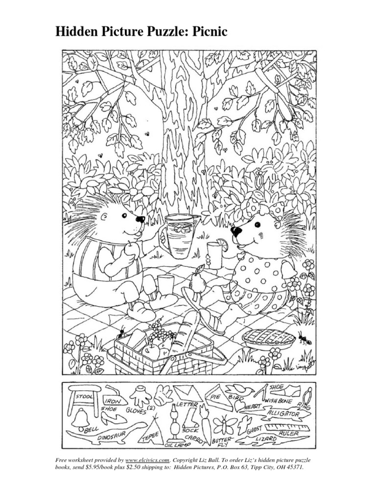 Hidden Picture Puzzle: Picnic Worksheet | PDF