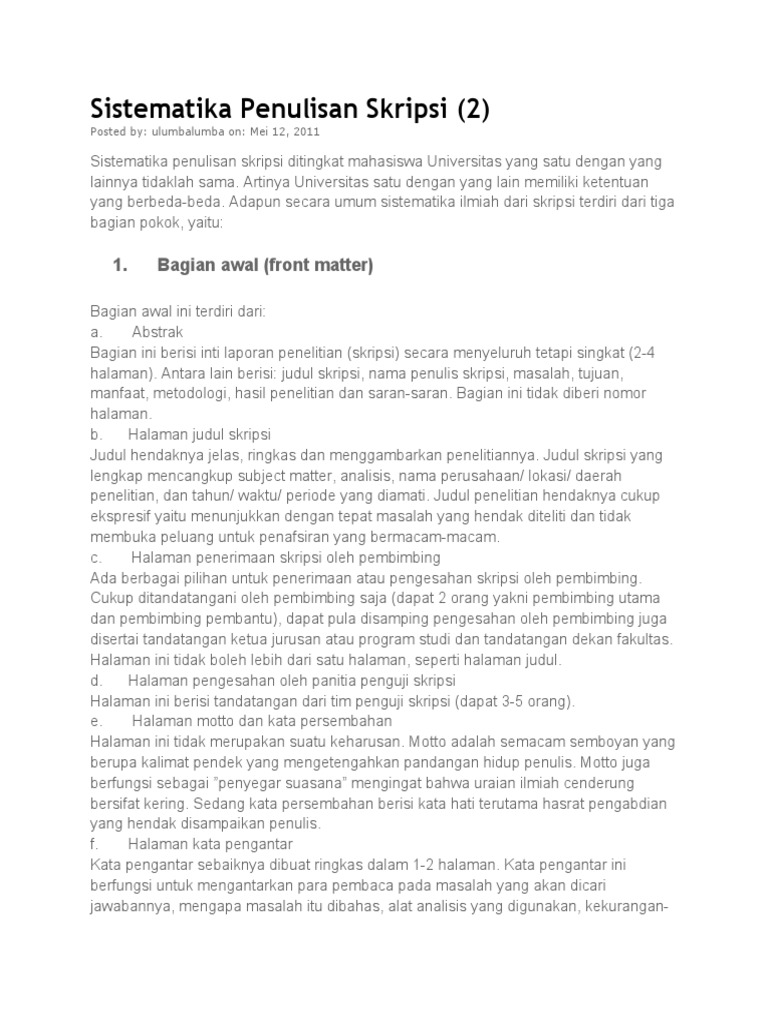 Sistematika Penulisan Skripsi | PDF