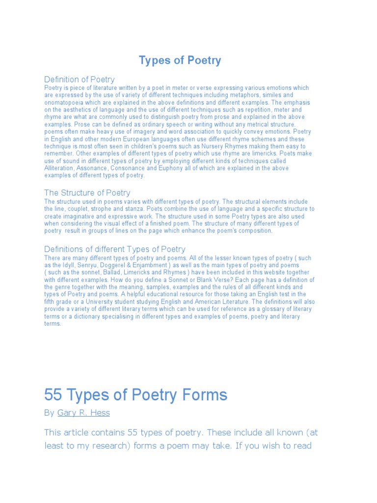 Types of Poetry | PDF | Poetry | Sonnets