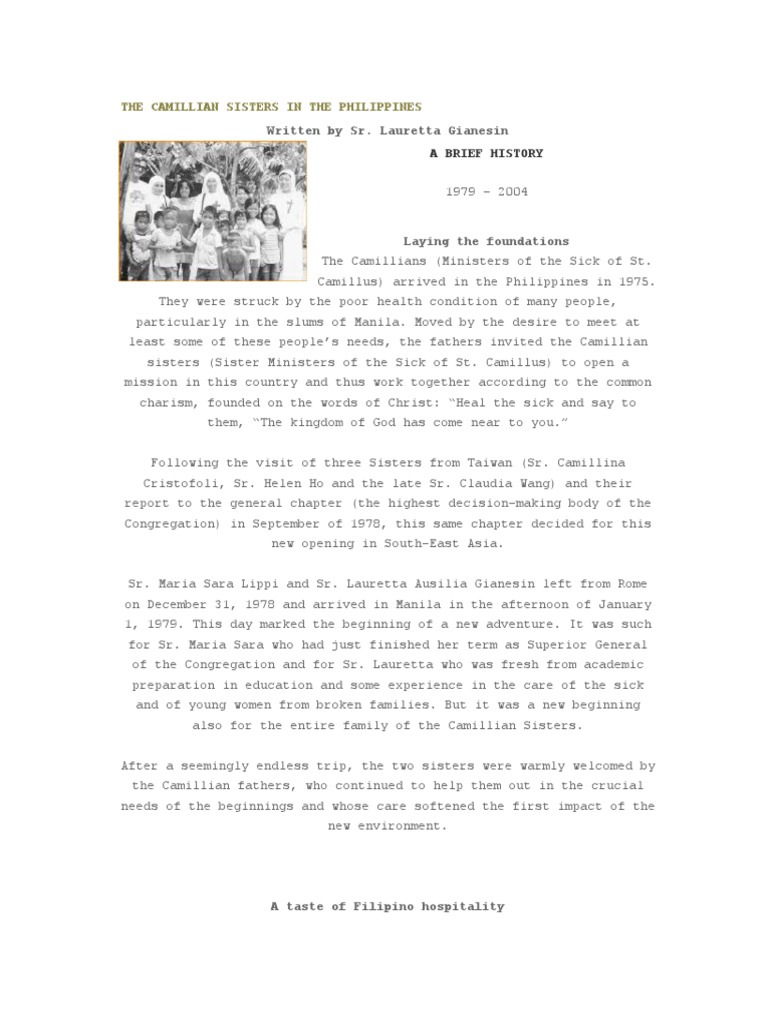 Camillian Sisters' Mission in Philippines | PDF