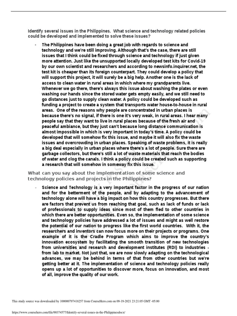 Identify Several Issues in The Philippines | PDF | Innovation | Science