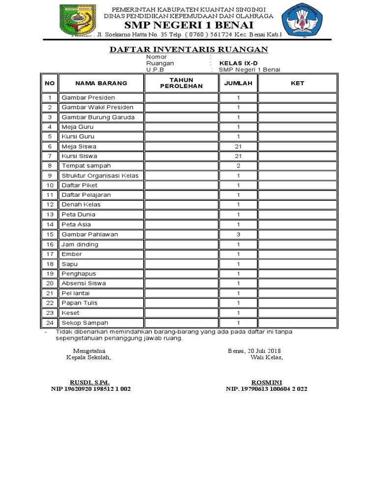 Daftar Inventaris Kelas | PDF