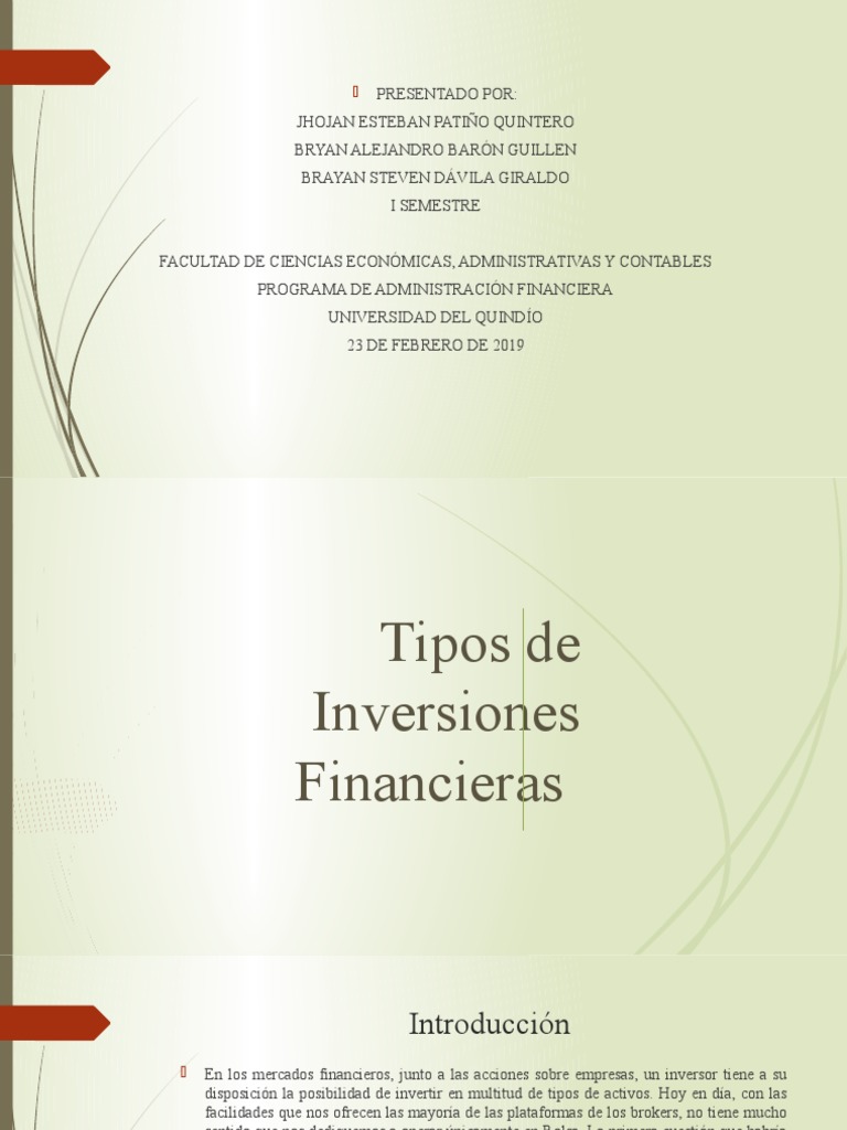 Tipos de Inversiones Financieras | PDF | Bolsa | Inversiones