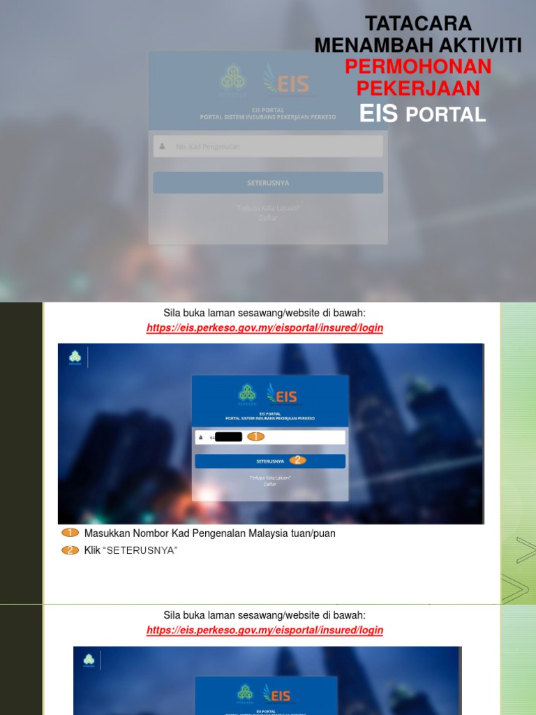 Tatacara Menambah Aktiviti Permohonan Pekerjaan Eis Portal | PDF