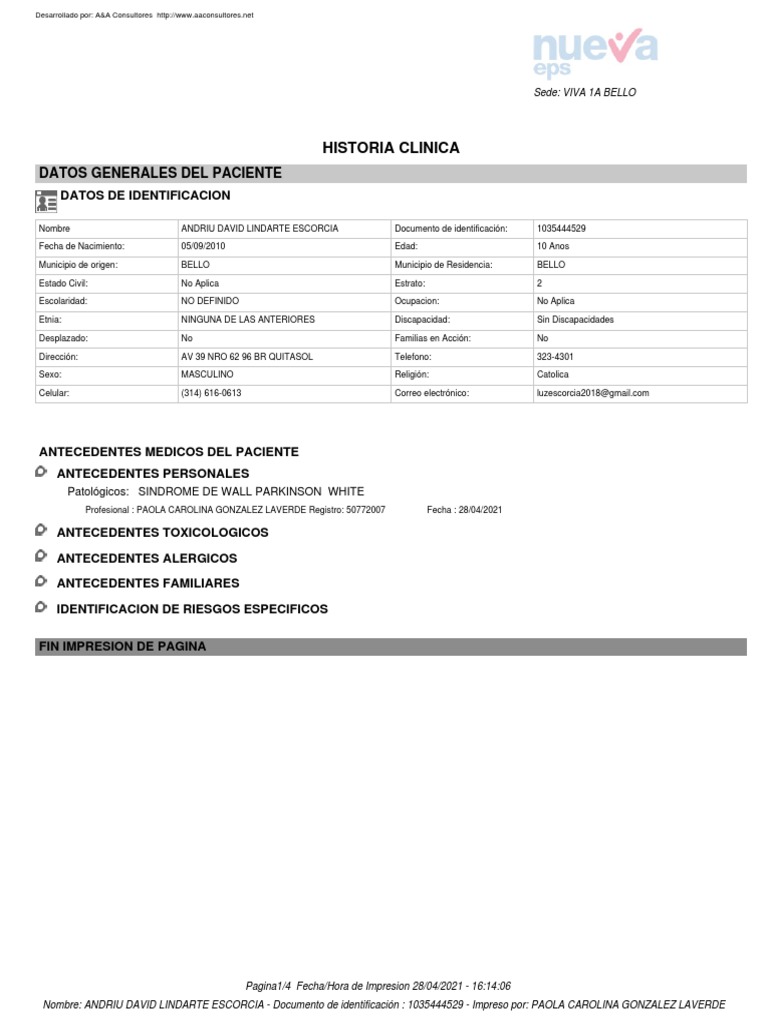 Historia Clinica: Datos Generales Del Paciente | PDF | Ciencias de la ...