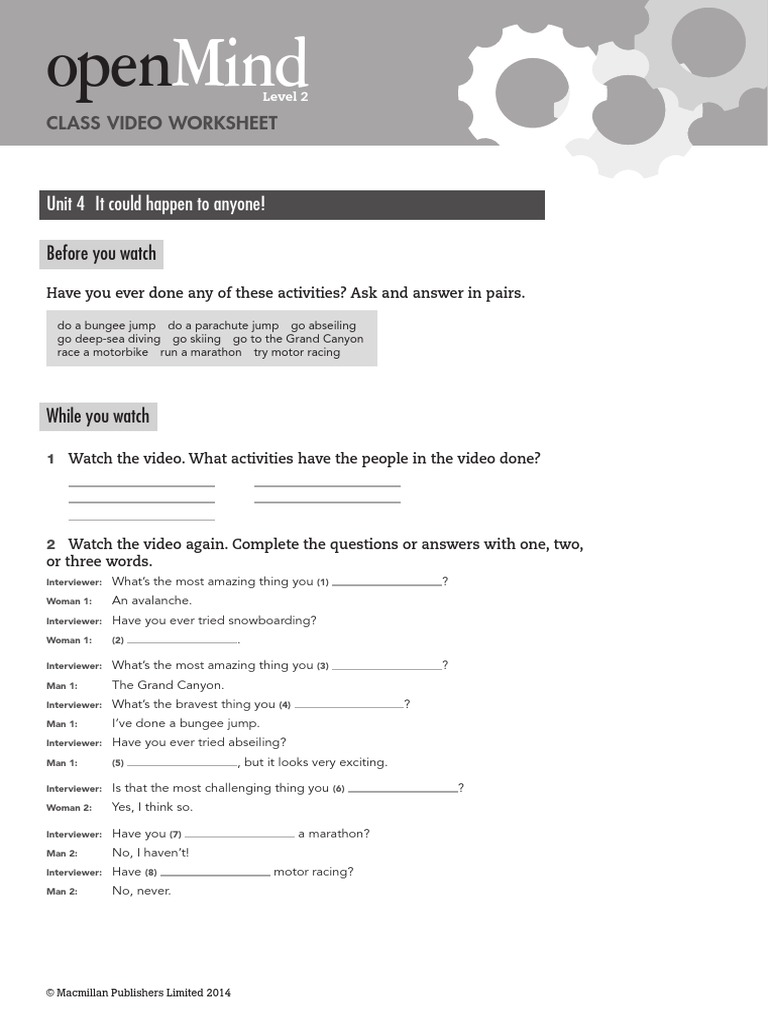 Class Video Worksheet | PDF | Self-Improvement