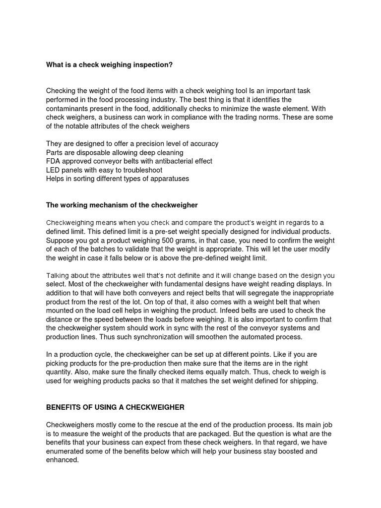 What Is A Check Weighing Inspection? | PDF | Weight