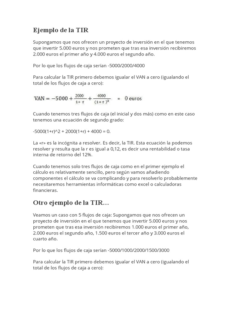 Ejemplo de La TIR | PDF