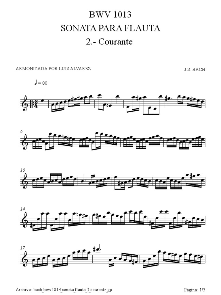 Bach Bwv1013 Sonata Flauta 2 Courante GP | PDF