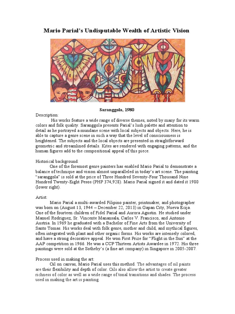 Mario Parial's Undisputable Wealth of Artistic Vision: Saranggola, 1980 ...