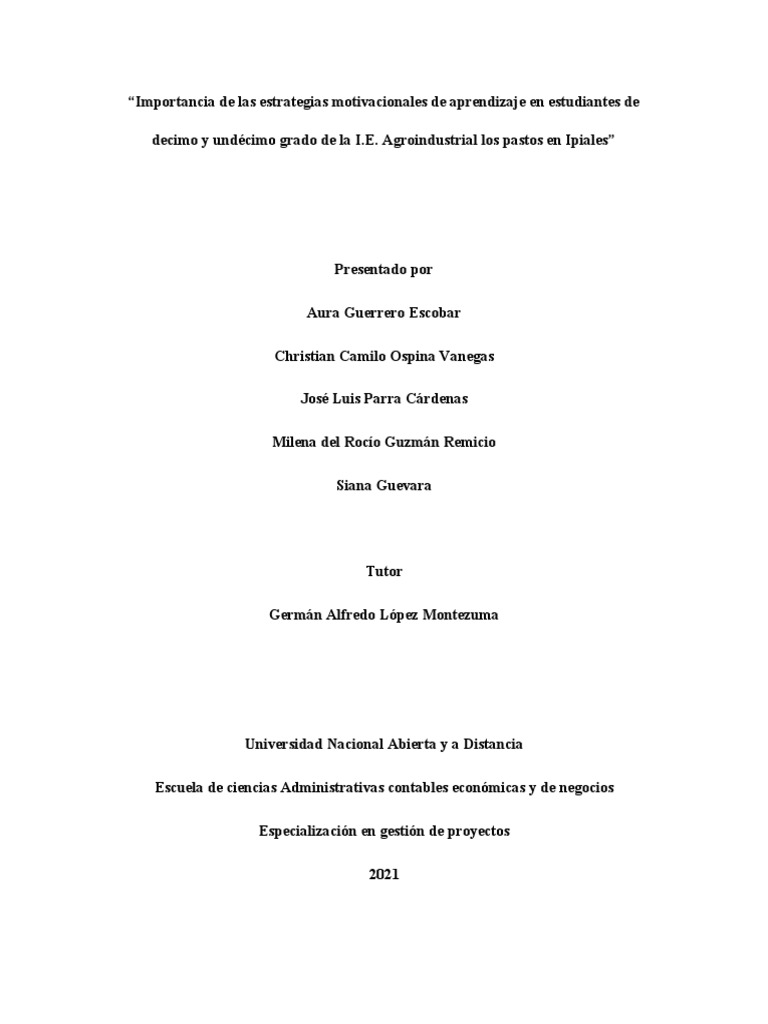 Actividad Colaborativa Fase 4 Proyecto de Grado - Compilado | PDF | Motivacional | Motivación