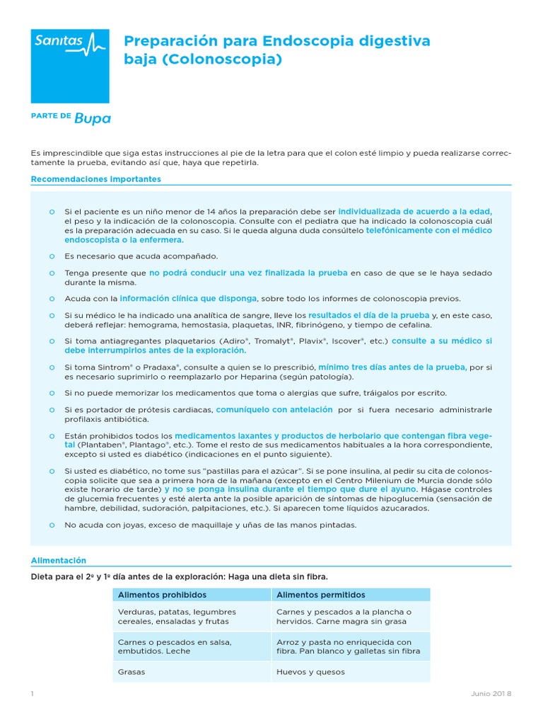 Preparacion Endoscopia Digestiva Baja Colonoscopia Junio2018 v3 | PDF ...