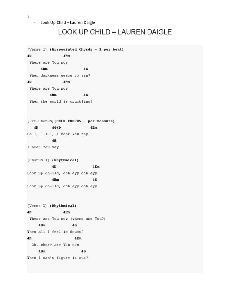 Lauren Daigle - "Look Up Child | PDF | Song Structure | Music