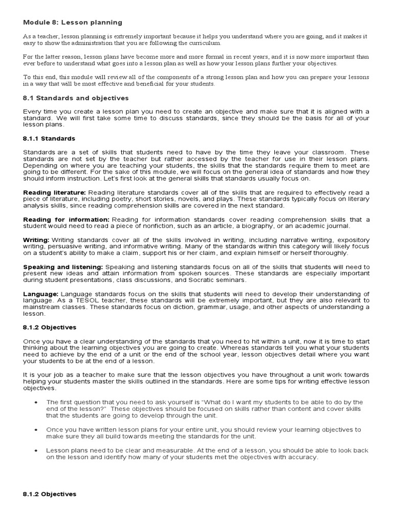 Module 8: Lesson Planning | PDF | Lesson Plan | Curriculum