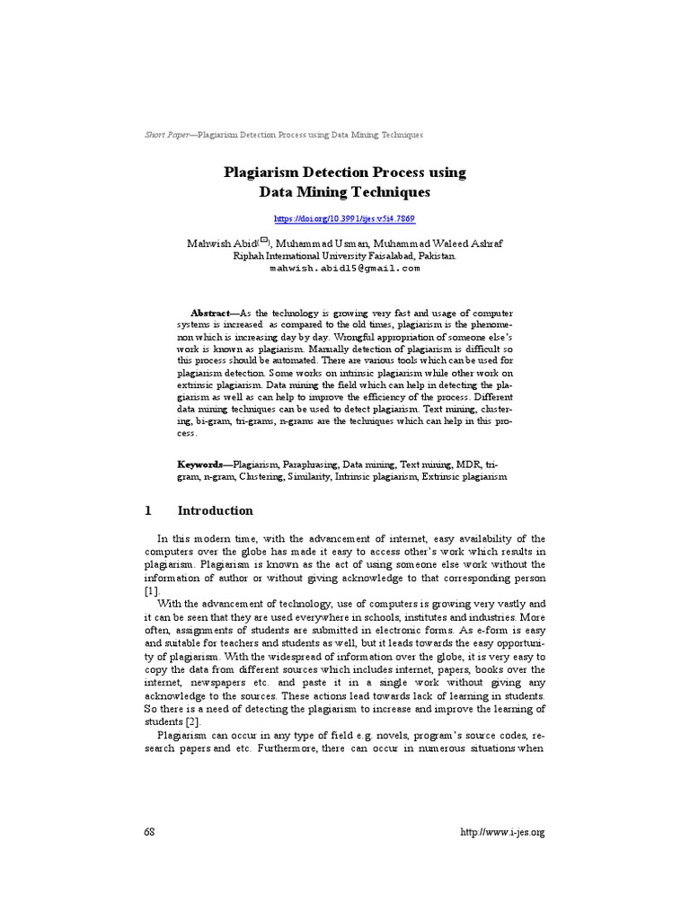Plagiarism Detection Process Using Data Mining Techniques | PDF | Cluster Analysis | Plagiarism