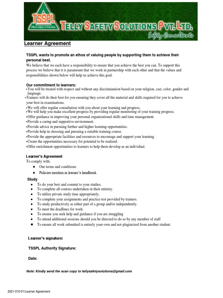 010-Learner Agreement | PDF | Learning | Teaching
