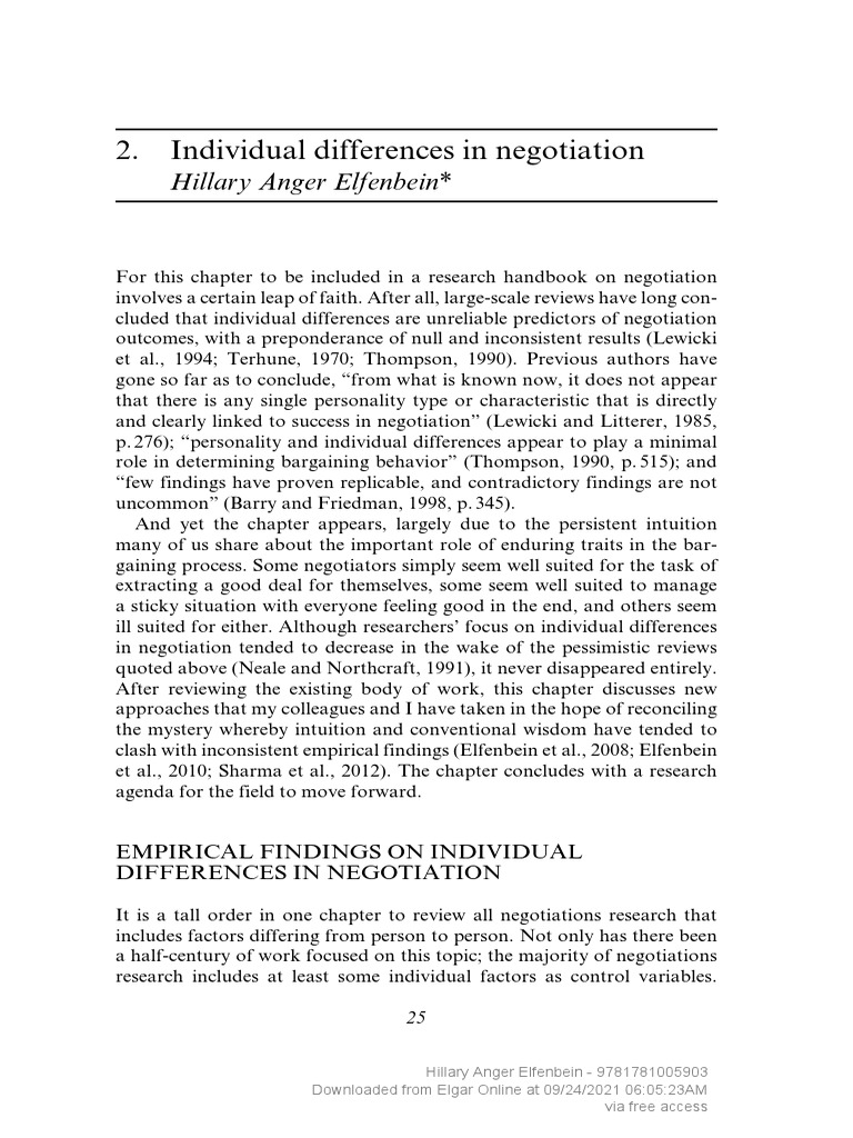 (9781781005897 - Handbook of Research On Negotiation) Individual ...